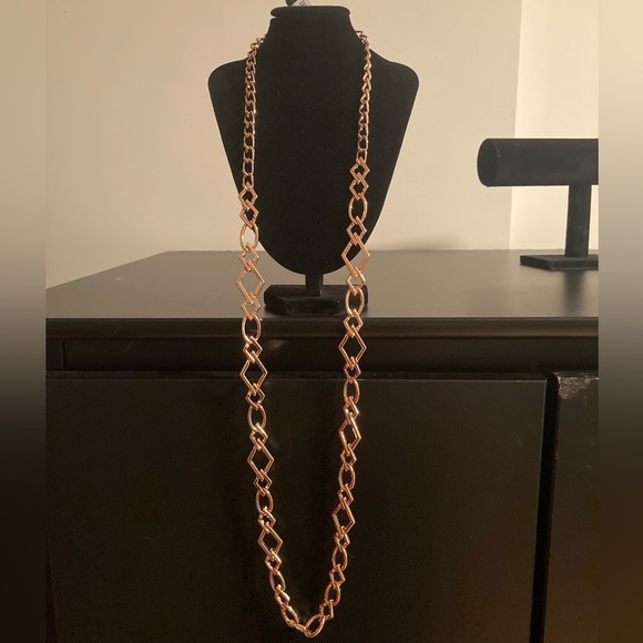 Cache | Jewelry | Cache Long Golden Necklace Square Chain | Poshmark